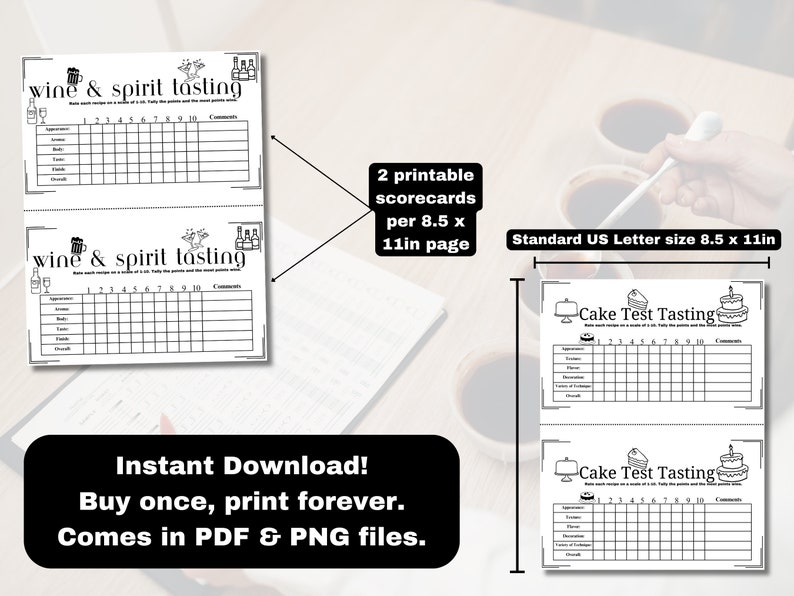 Taste Test Score Card Digital Download Bundle Cake Wine Chili Testing ...