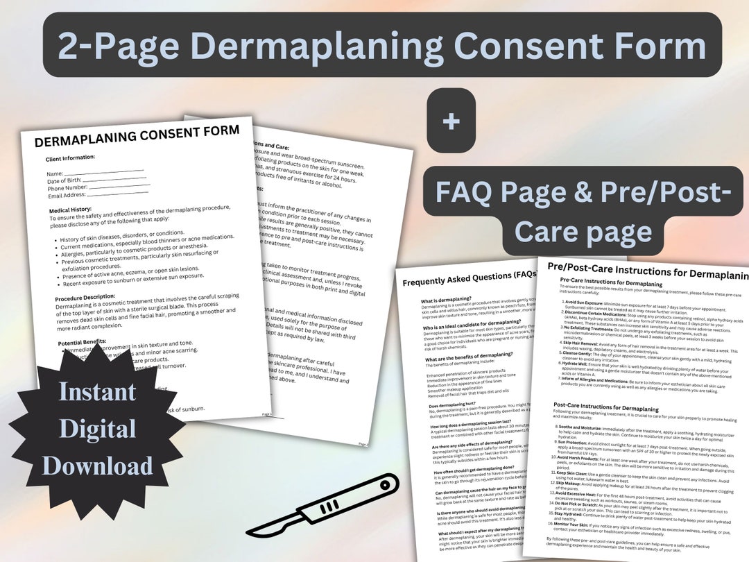 Complete Dermaplaning PNG Bundle: Consent Form, Pre-post Care ...