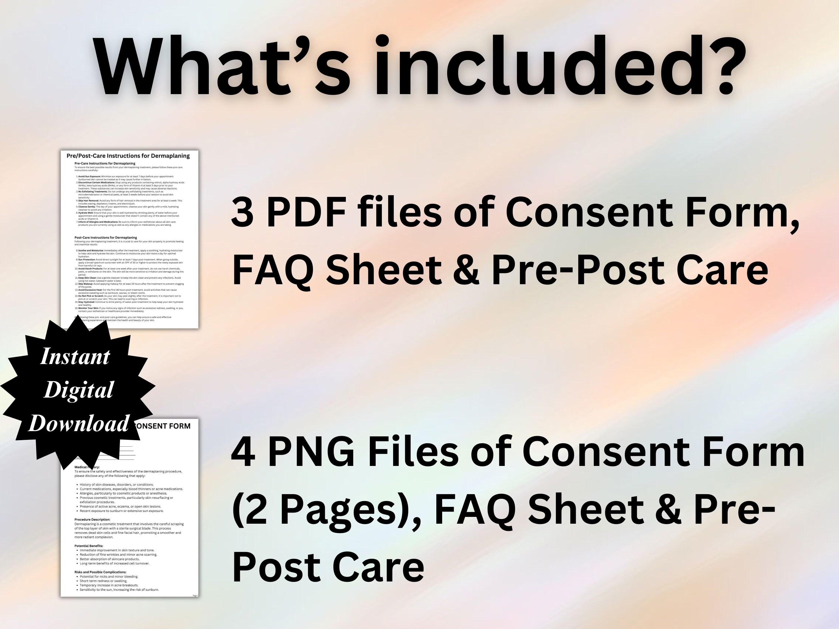 Complete Dermaplaning PNG Bundle: Consent Form, Pre-post Care ...