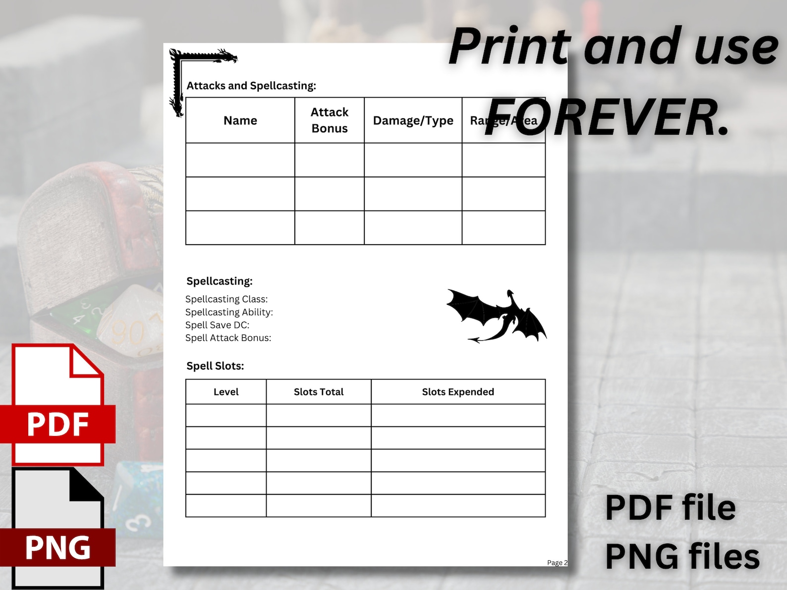 D & D Character Sheet Printable Dungeons and Dragons Game Custom PNG ...