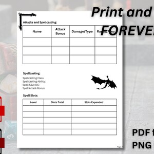 D & D Character Sheet Printable Dungeons and Dragons Game Custom PNG ...