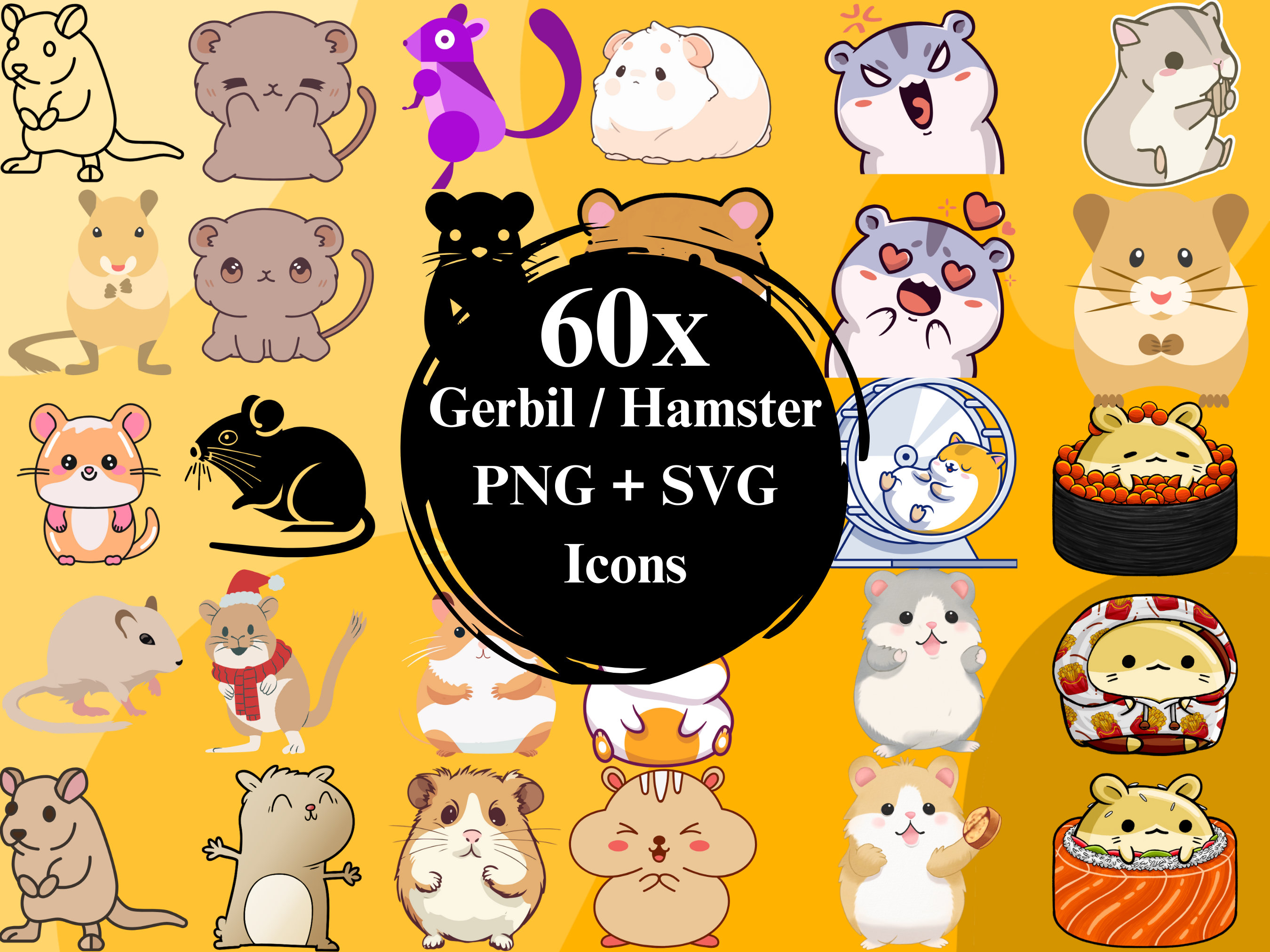 60 Bundle Gerbil SVG Icon Hamster PNG Instant Digital Download Custom ...