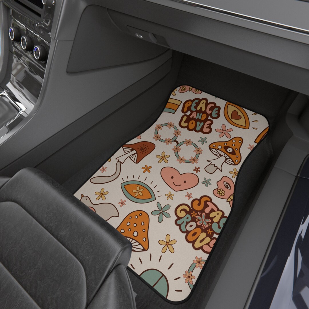 Cute Vintage 70s Hippie Car Mats set of 4 Custom Trending Hippie Car ...