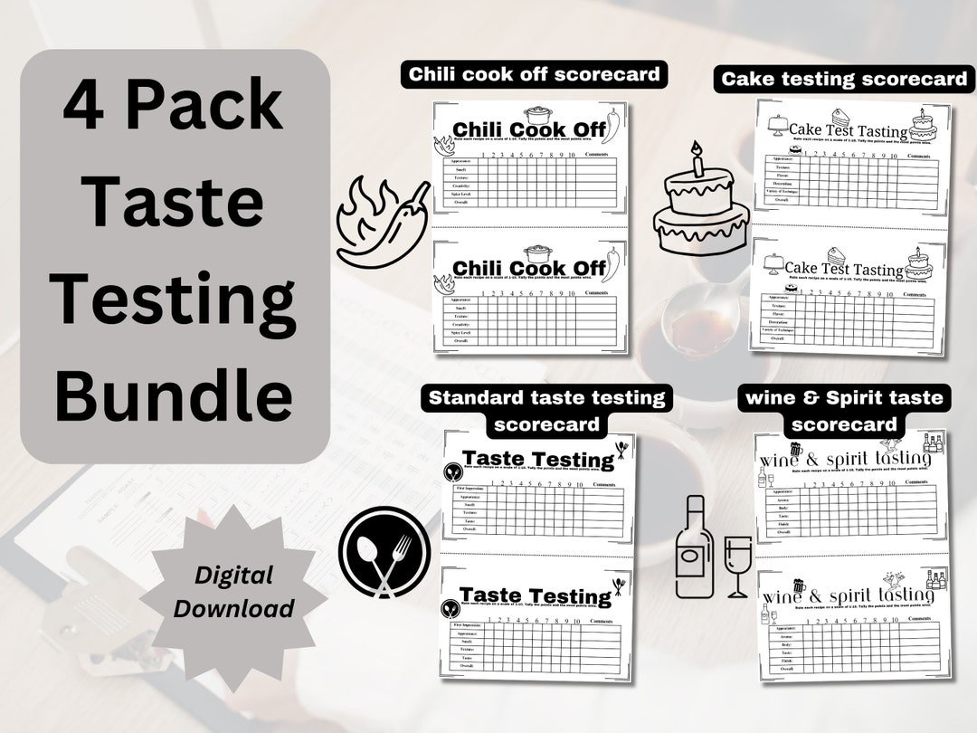 Taste Test Score Card Digital Download Bundle | Cake Wine Chili Testing ...