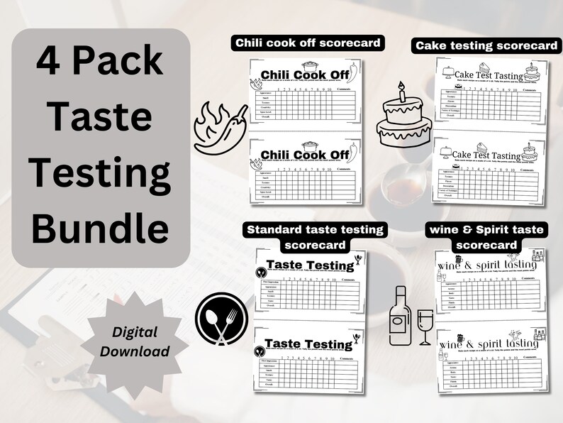 Taste Test Score Card Digital Download Bundle Cake Wine Chili Testing ...