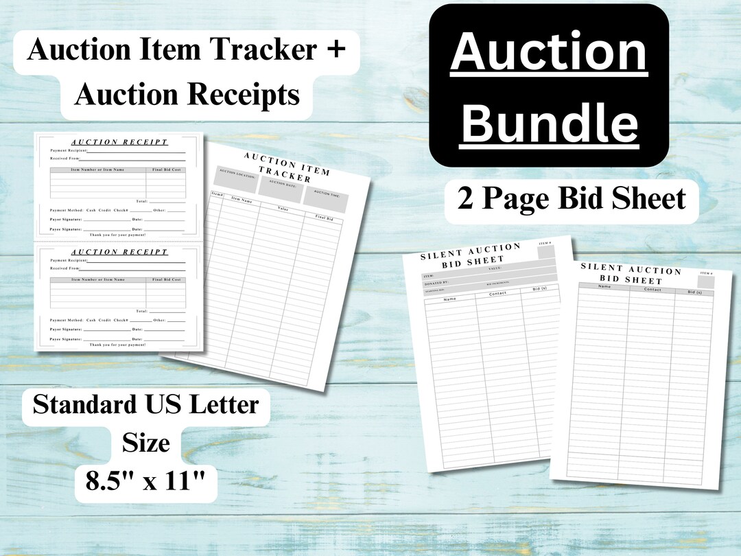 Silent Auction Printable Sheet | Auction Bid Card Bundle | Auction Item ...