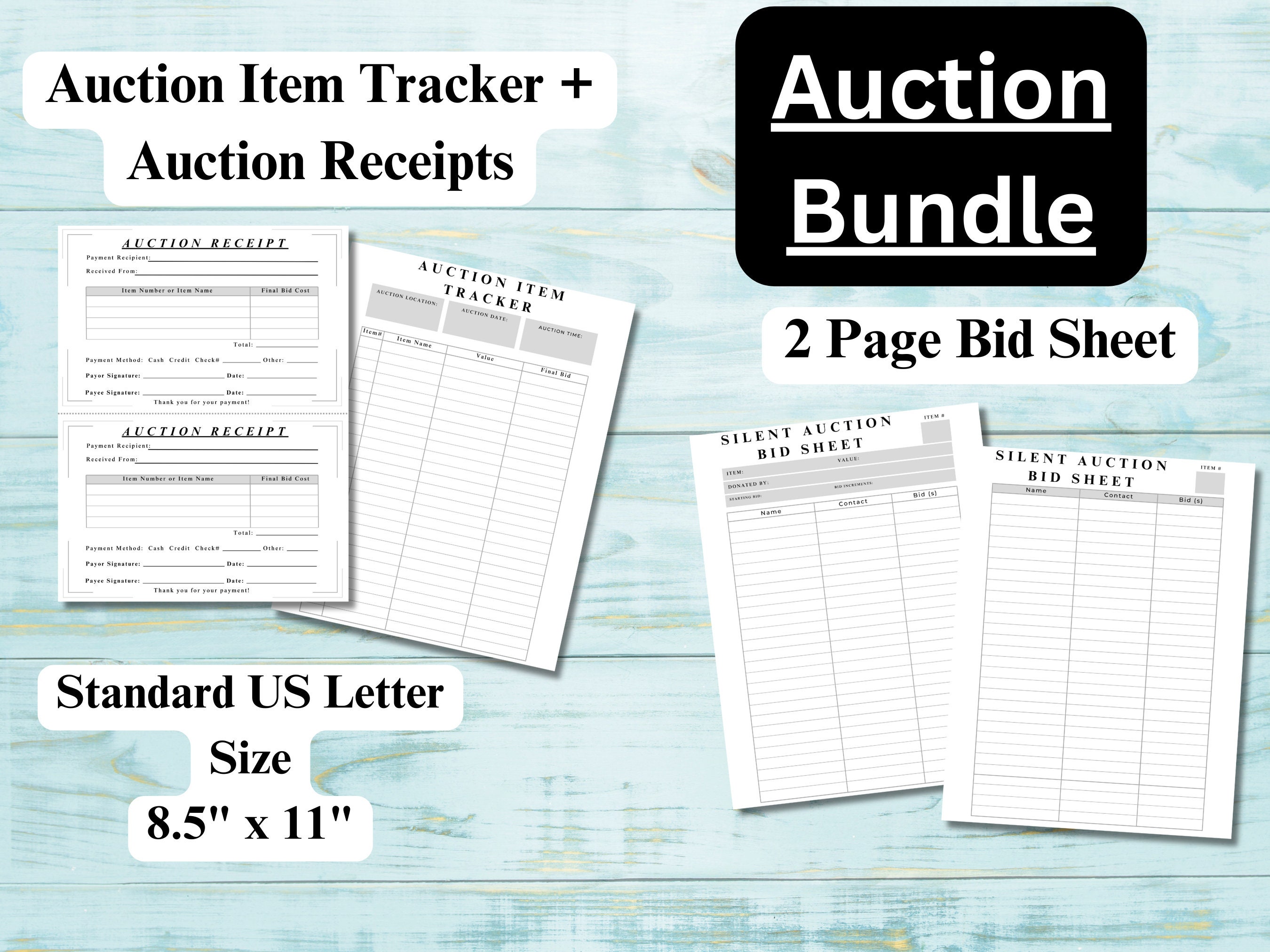 Silent Auction Printable Sheet | Auction Bid Card Bundle | Auction Item ...