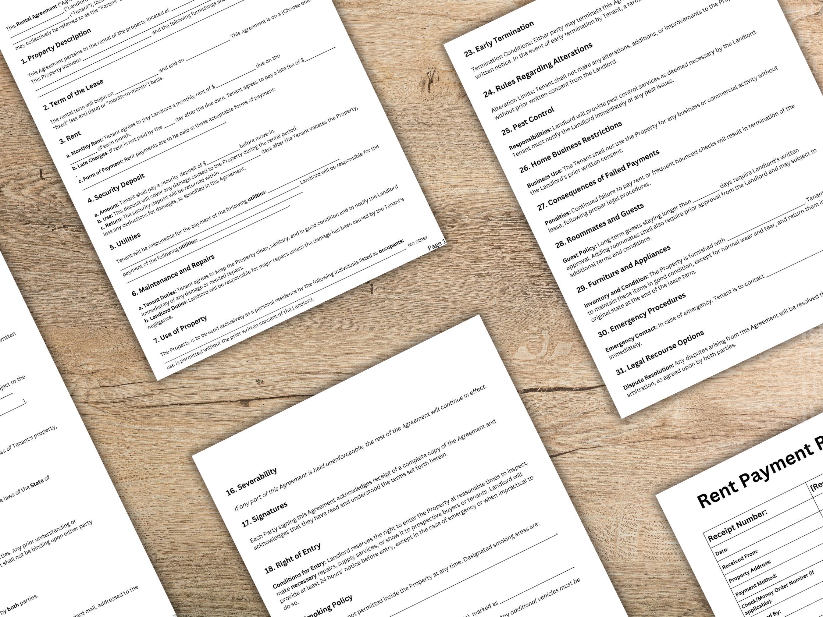 6-page Basic Rental Agreement Printable Bundle | Rental Lease Agreement ...