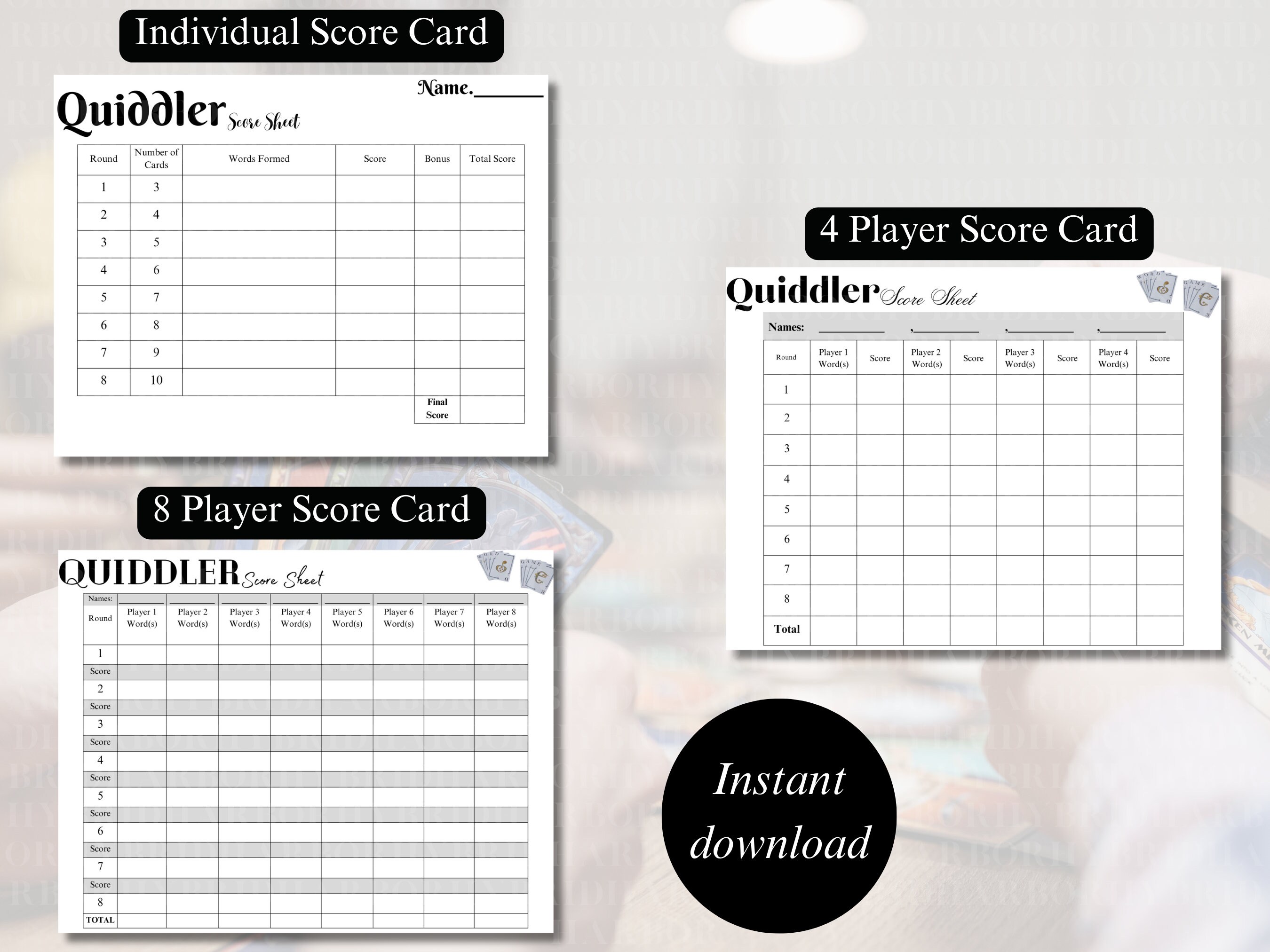 Quiddler Score Sheet Digital Download Bundle | Word Game Tracker ...