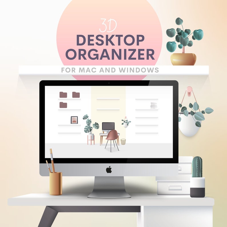 3D Desktop Organizer Wallpaper: Mid-century Modern File Icons (digital ...