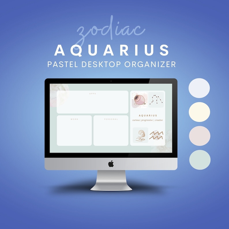 Aquarius Zodiac Desktop Organizer, Pastel Astrology Wallpaper (digital ...