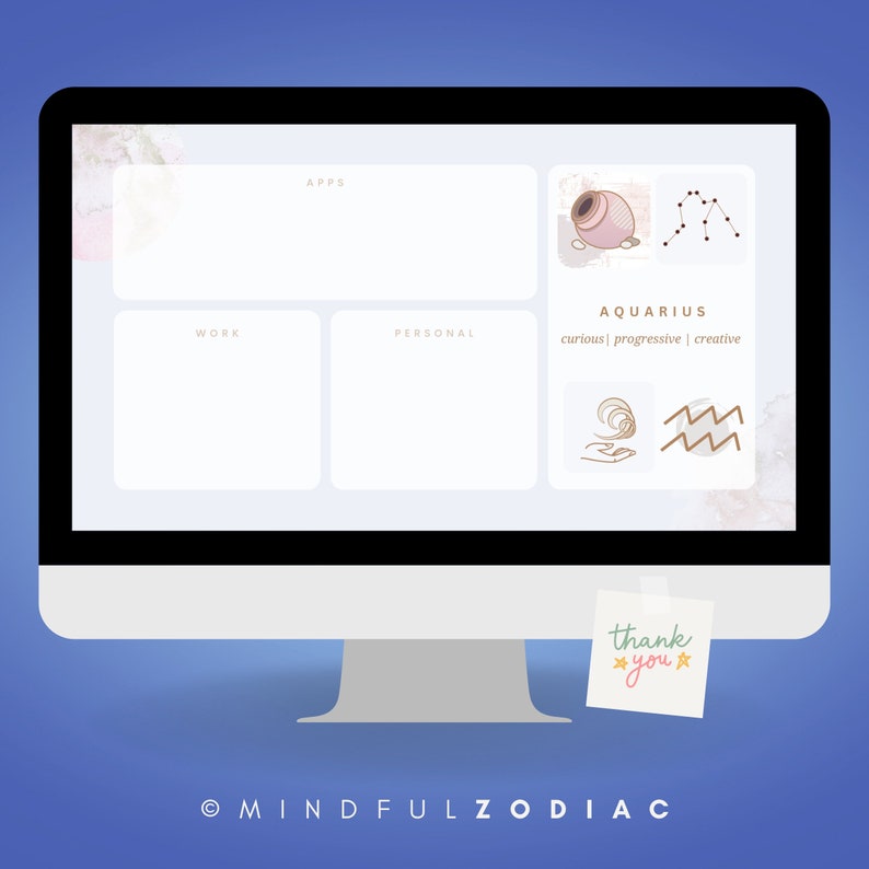 Aquarius Zodiac Desktop Organizer, Pastel Astrology Wallpaper (digital ...