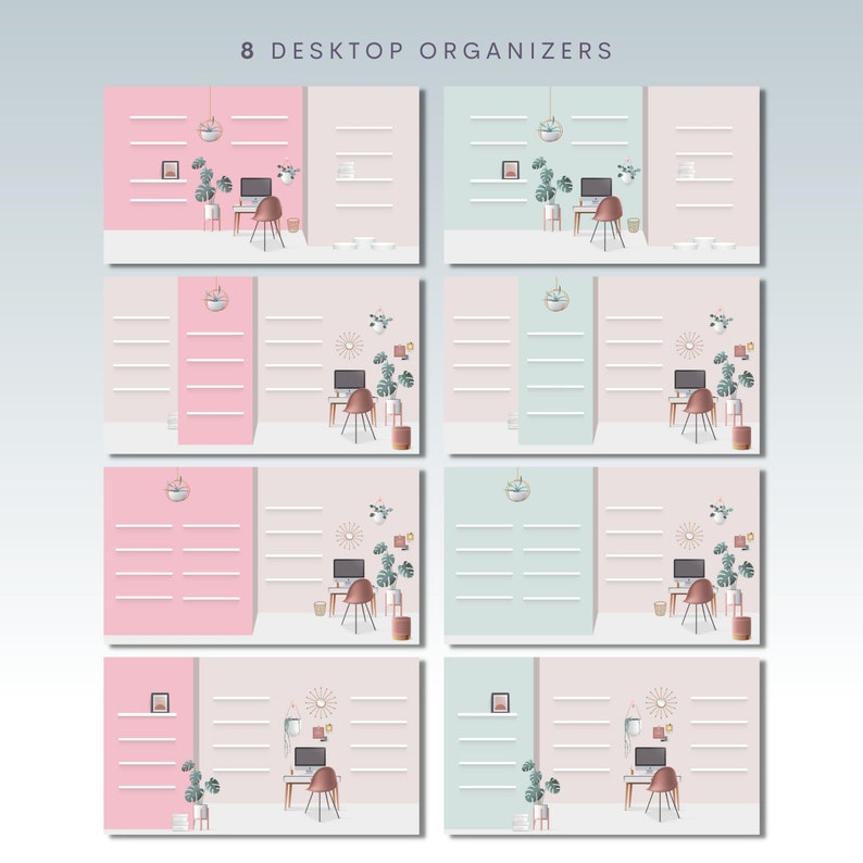 3D Desktop Wallpaper Organizer: Pastel Teal & Pink, Mid Century Modern ...