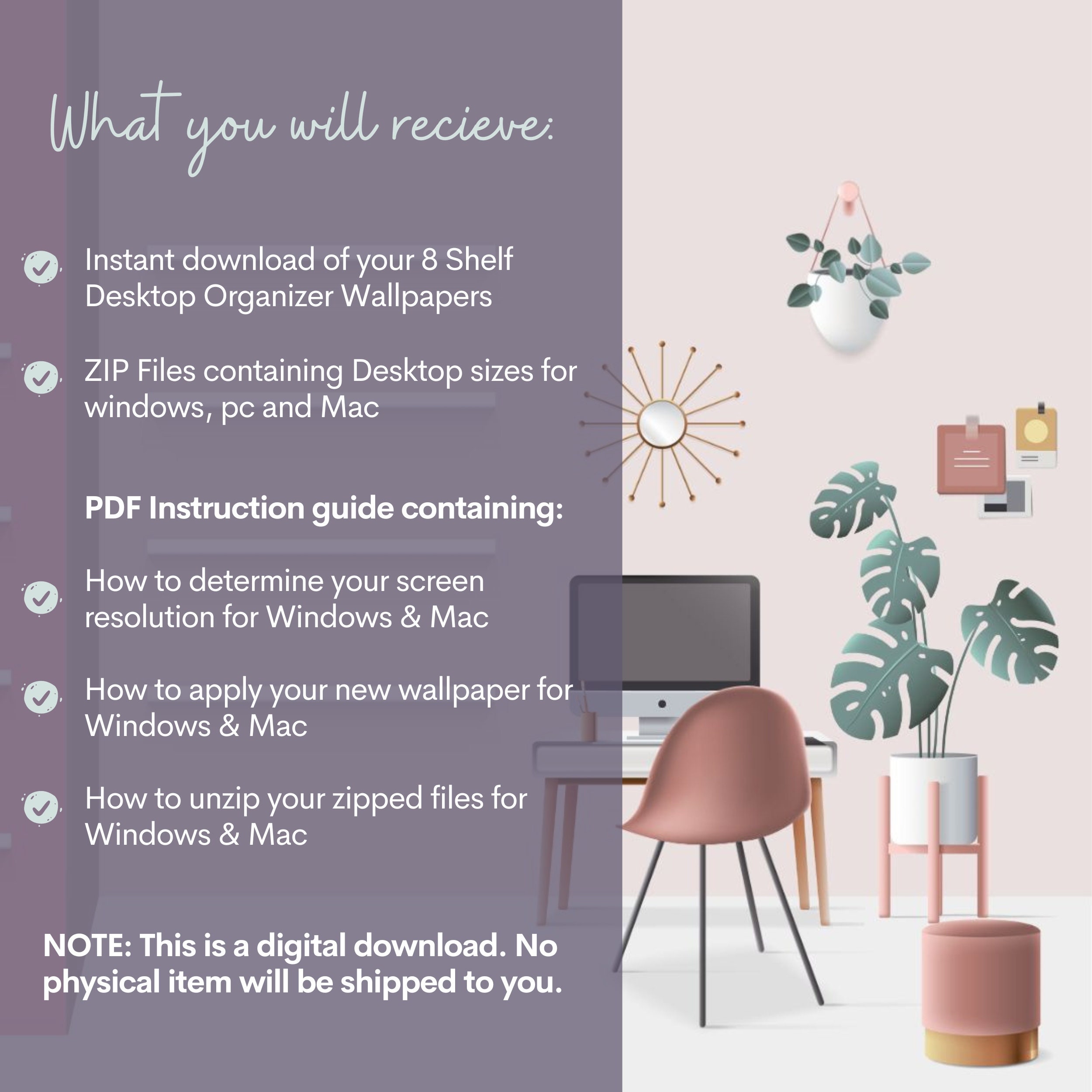 3D Desktop Wallpaper Organizer: Pastel Teal & Pink, Mid Century Modern ...