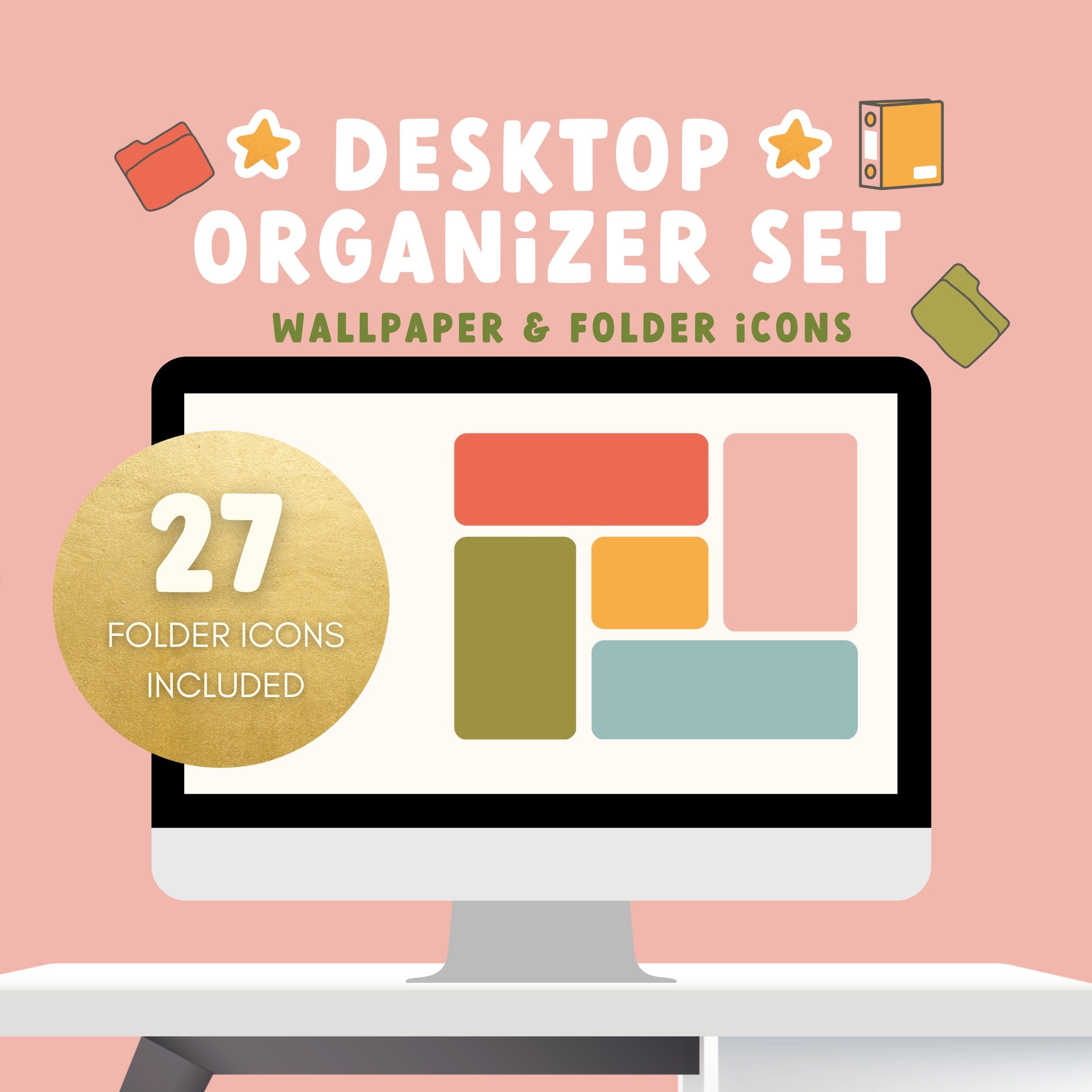 Color Block Desktop Organizer Wallpaper Aesthetic Mac Desktop Organize ...