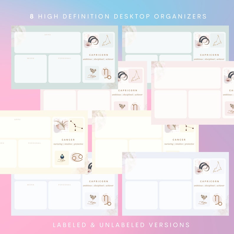 Capricorn Zodiac Pastel Desktop Organizer, Aesthetic Wallpaper (digital ...