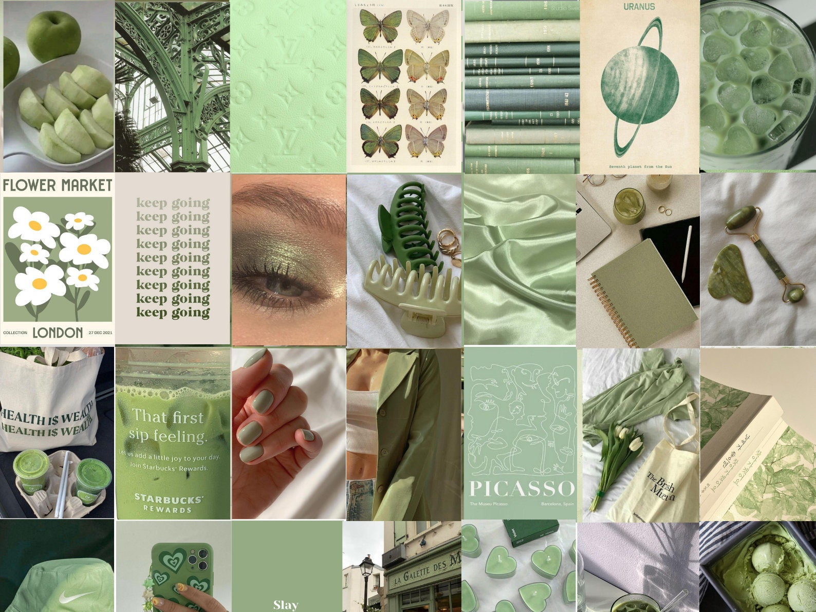 100pcs Sage Green Wall Collage Kit Boho Aesthetic, Soft Botanical Photo ...