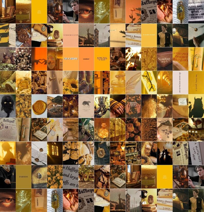 100pcs Hufflepuff Wizard Wall Collage Kit - Set of Magical Yellow ...