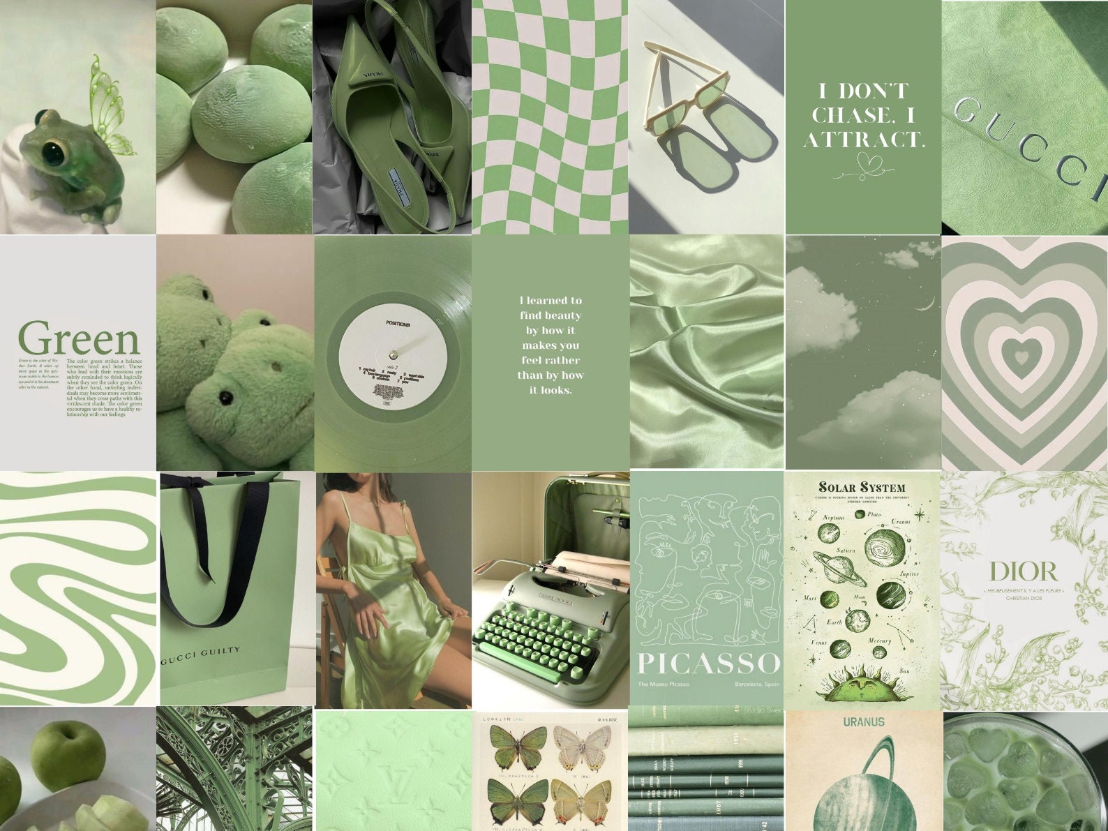 100pcs Sage Green Wall Collage Kit Boho Aesthetic, Soft Botanical Photo ...