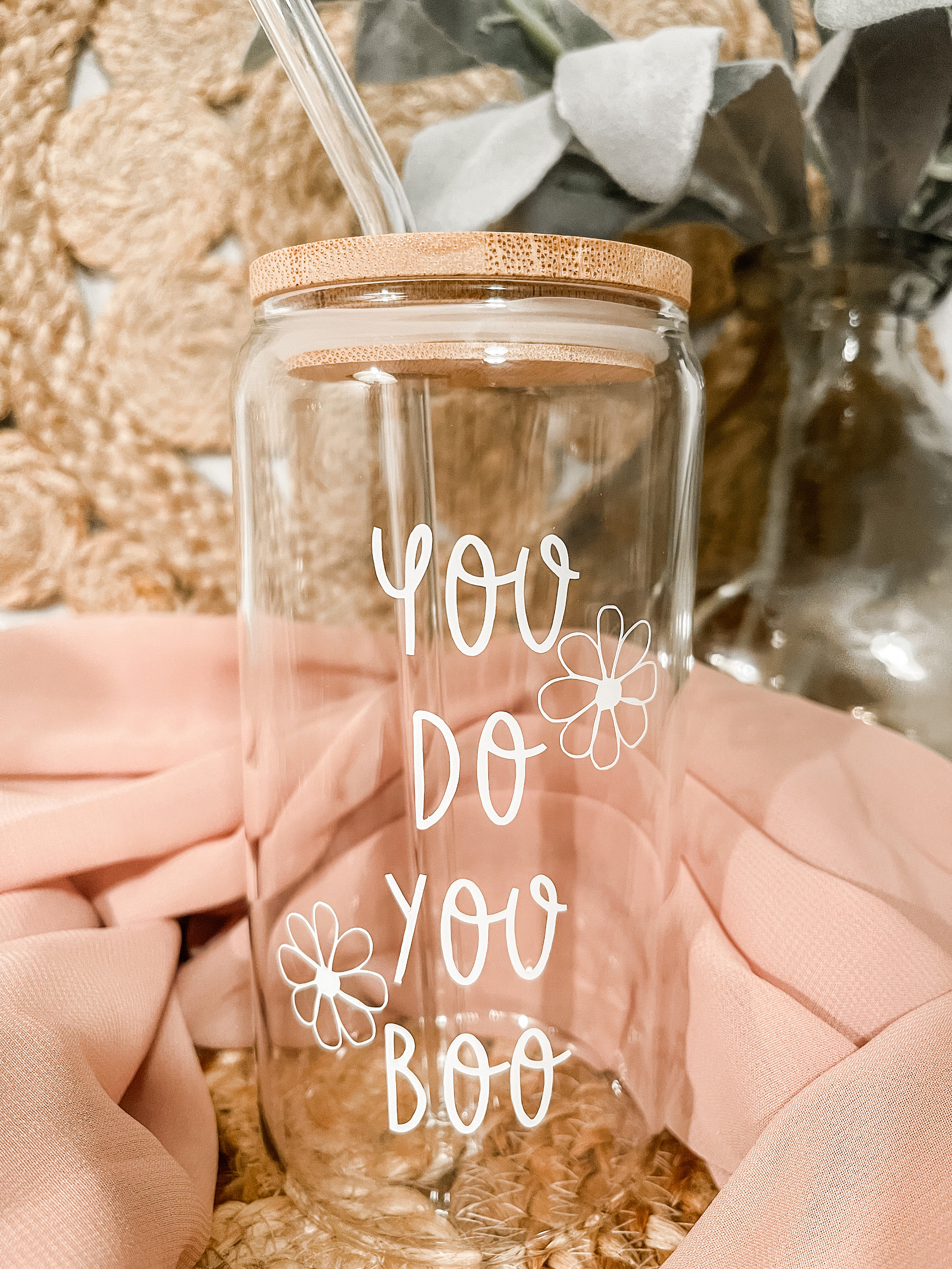 Glass 20oz Cup With Lid and Glass Straw. You Do You Boo - Etsy