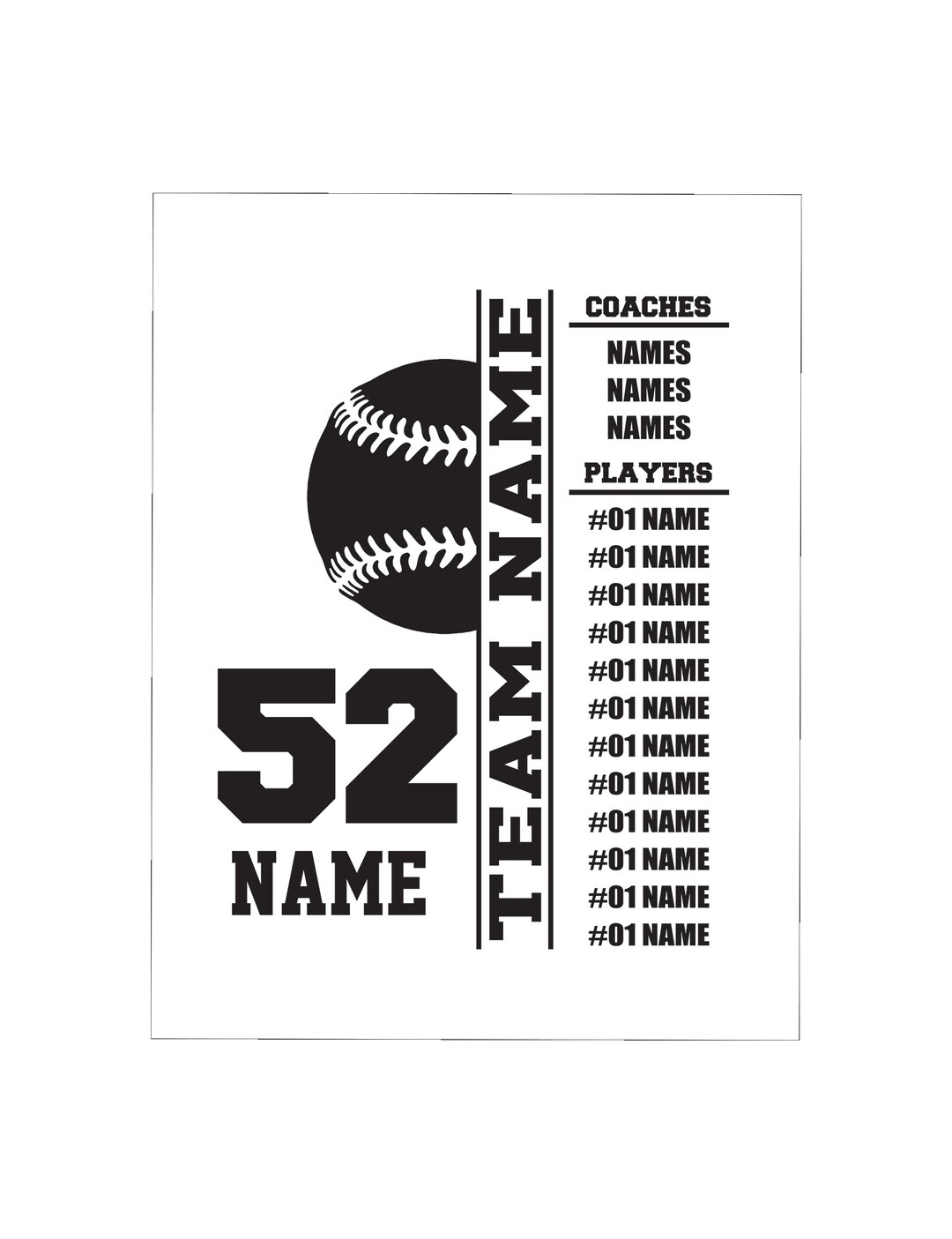 Baseball Customizable Team Roster Svg, Softball Customizable Team ...