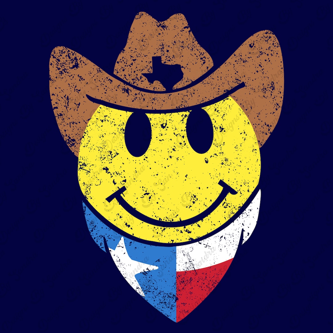 Texas Cowboy Smiley Face, Lone Star Smiley Face, Cowboy Hat Happy Face ...