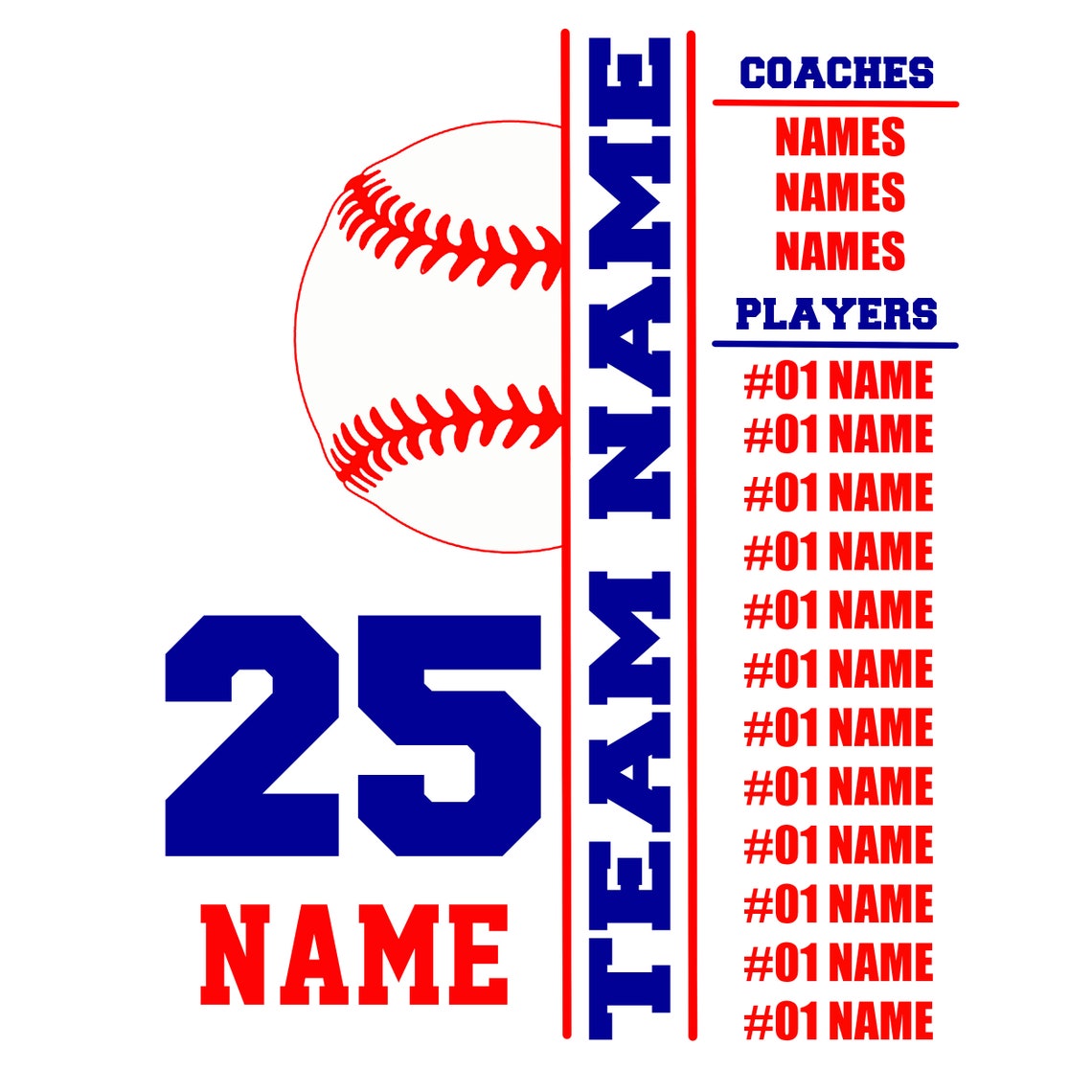 Baseball Custom Team Roster Png Softball Custom Team Roster - Etsy