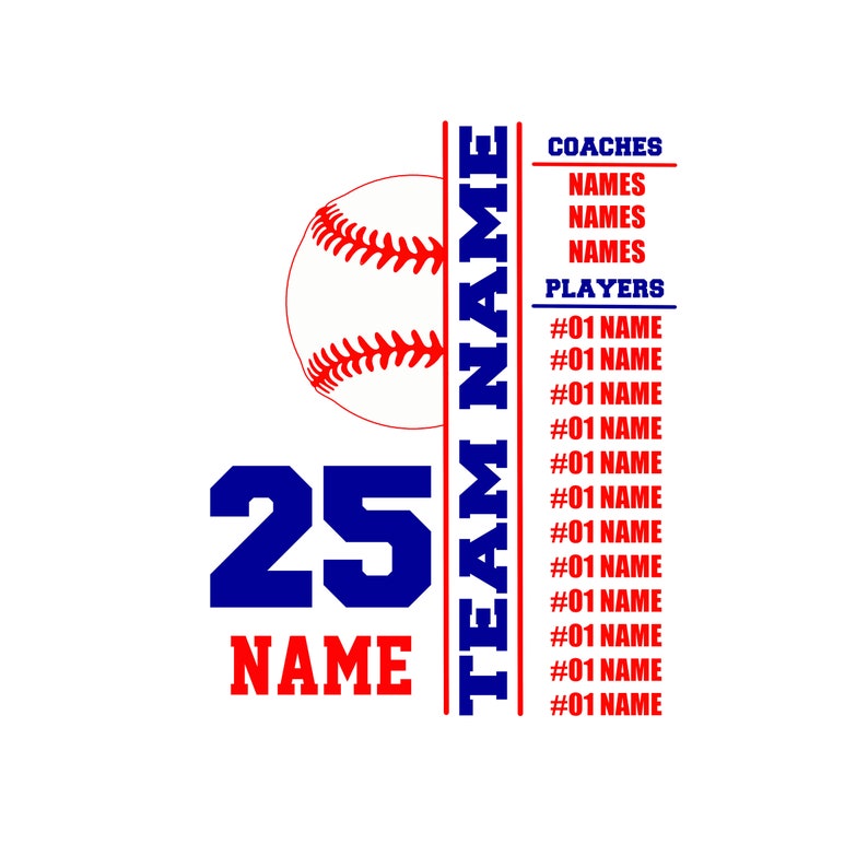 Baseball Custom Team Roster Png Softball Custom Team Roster - Etsy