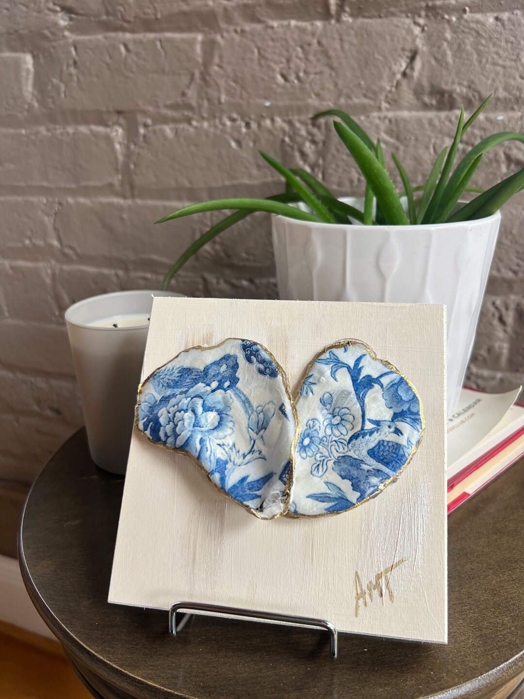 Blue Floral Oyster Shell Heart Art • Cockle Shell • Beach Decor ...
