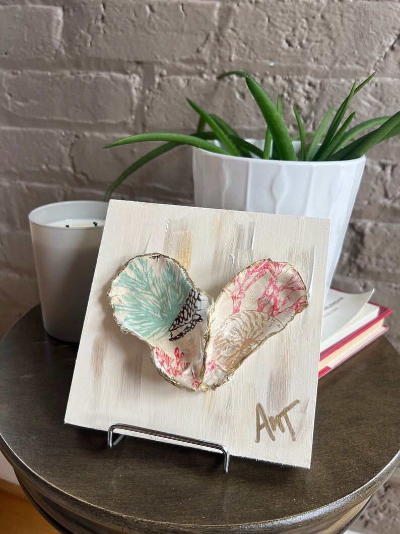 Coral Oyster Shell Heart Art • Cockle Shell • Beach Decor • Coastal ...