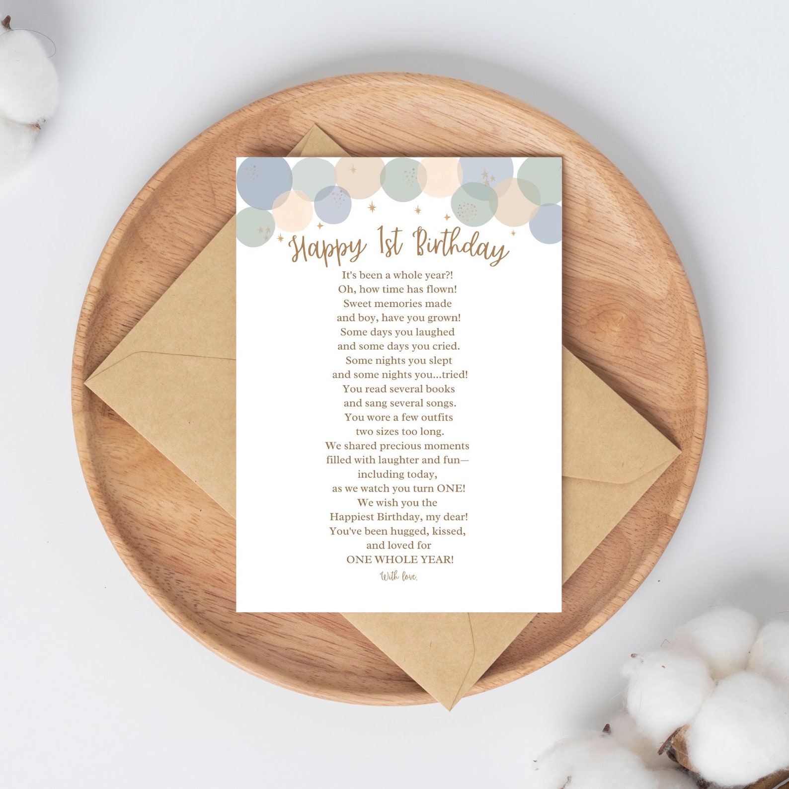 Baby’s First Birthday Card, Birthday Poem, First Birthday, Printable ...