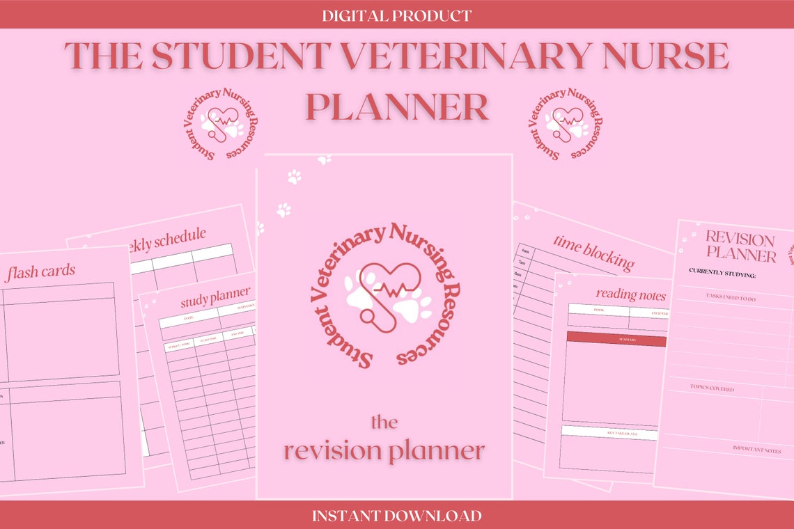 Vet Nurse Revision Printable Planner / Student Vet Nurse Planner, Study ...