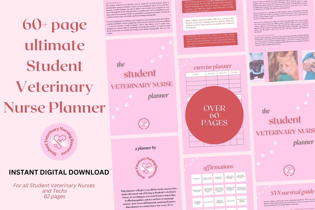 Student Veterinary Nursing Printable Planner / Vet Nurse Gift, Digital ...