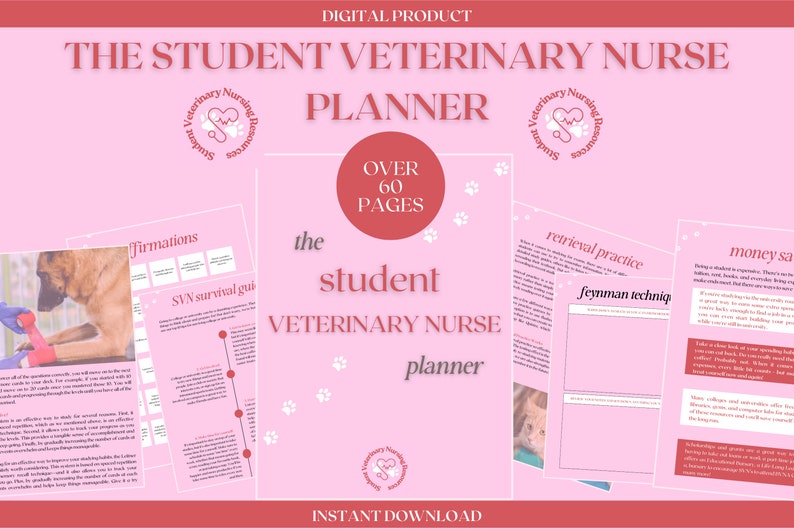 Student Veterinary Nursing Printable Planner / Vet Nurse Gift, Digital ...