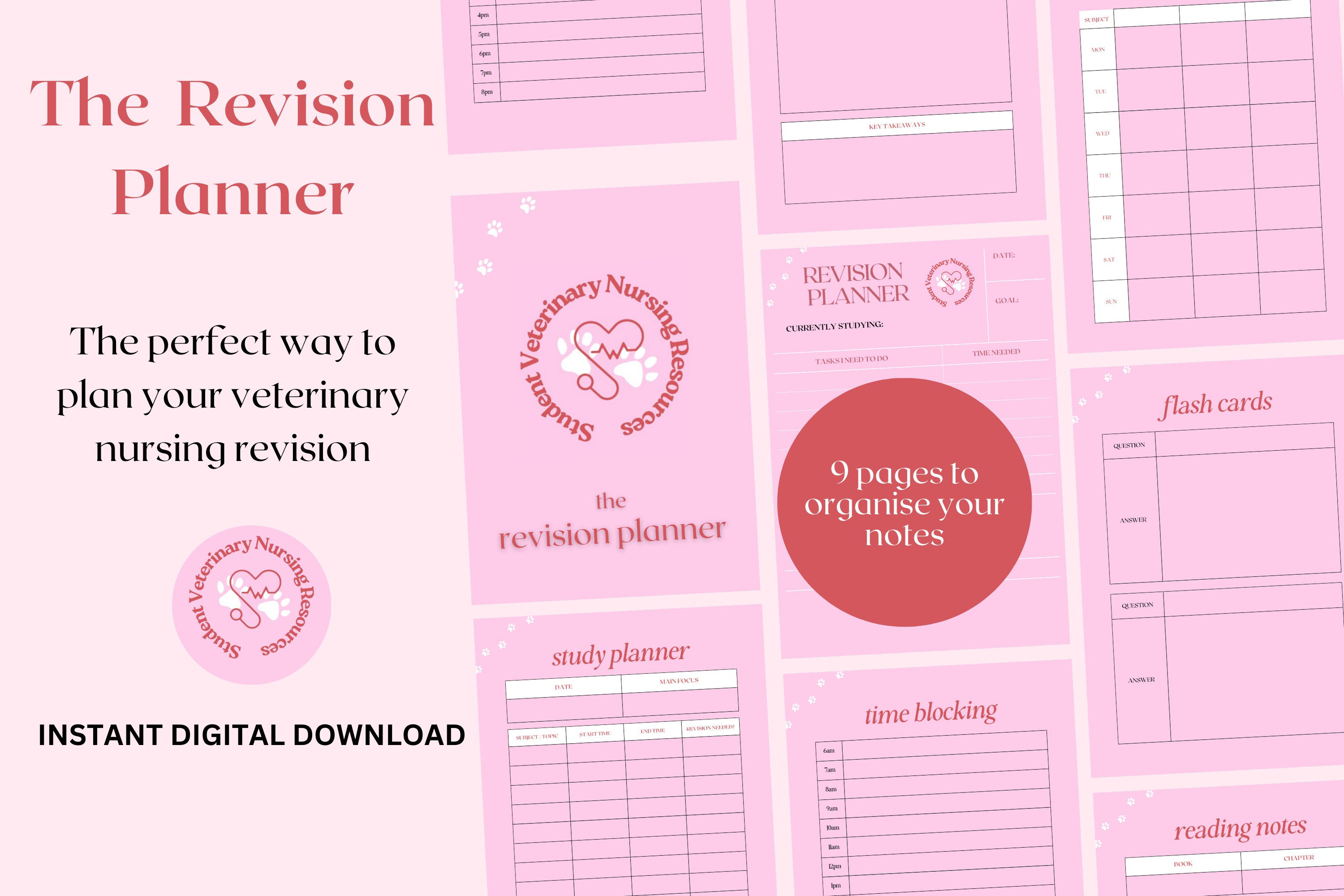 Vet Nurse Revision Printable Planner / Student Vet Nurse Planner, Study Planner, SVN, RVN ...