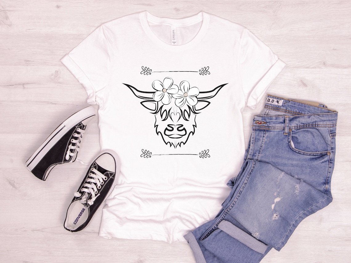 Cute Highland Cow T-shirt, Highland Cow Head, Highland Cow Shirt, Cow ...