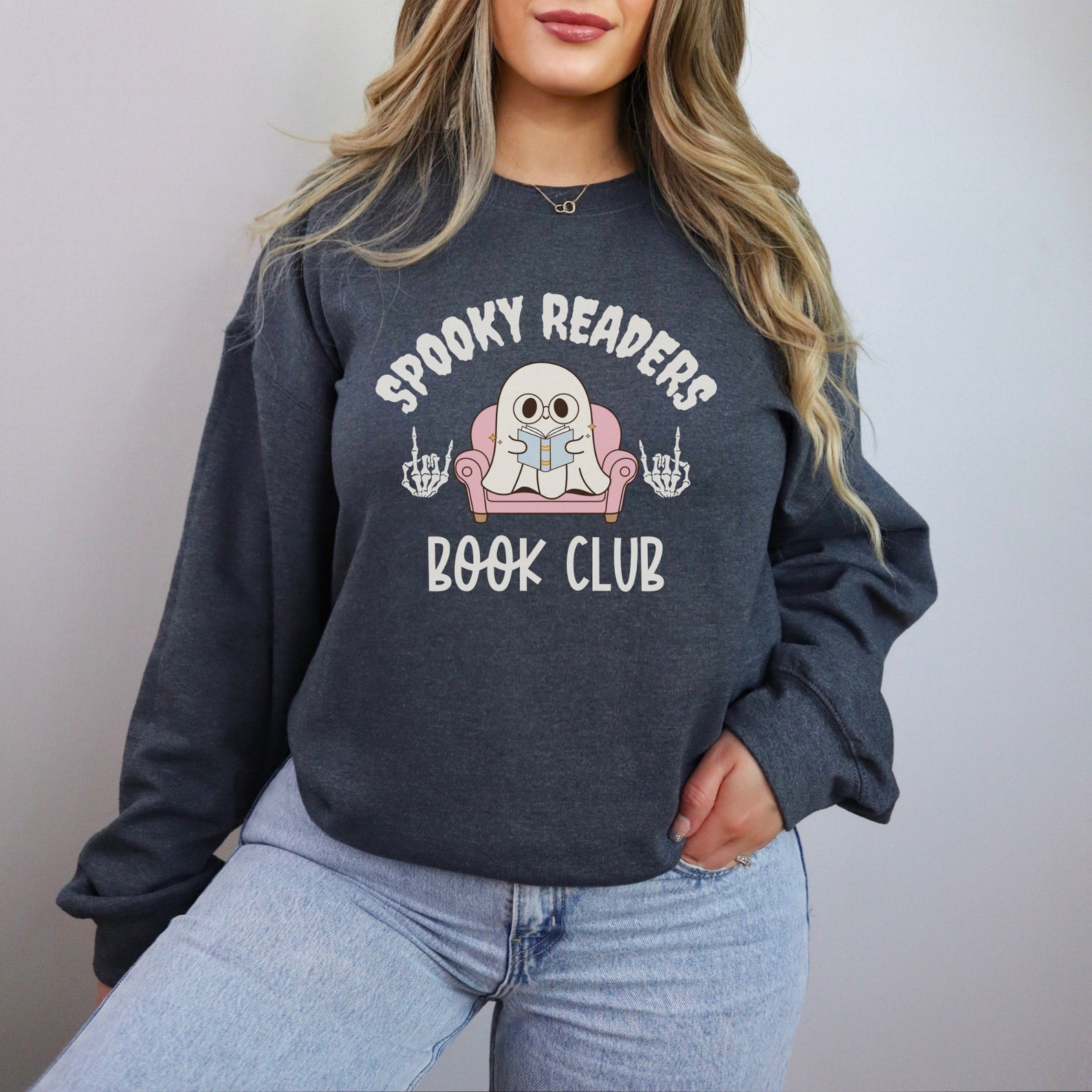 Spooky Readers Book Club Sweatshirt, Horror Reader, Scary Book Club, Cute Reading Ghost ...