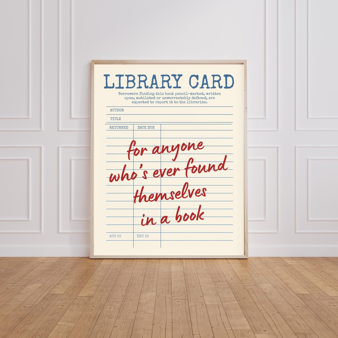 Library Card Book Poster, Library Art, Find Themselves in A Book ...