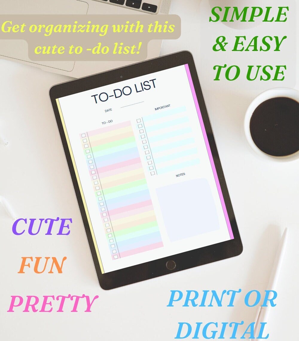 Rainbow Digital & Printable to Do List, Goodnotes, Cute to Do List Page ...