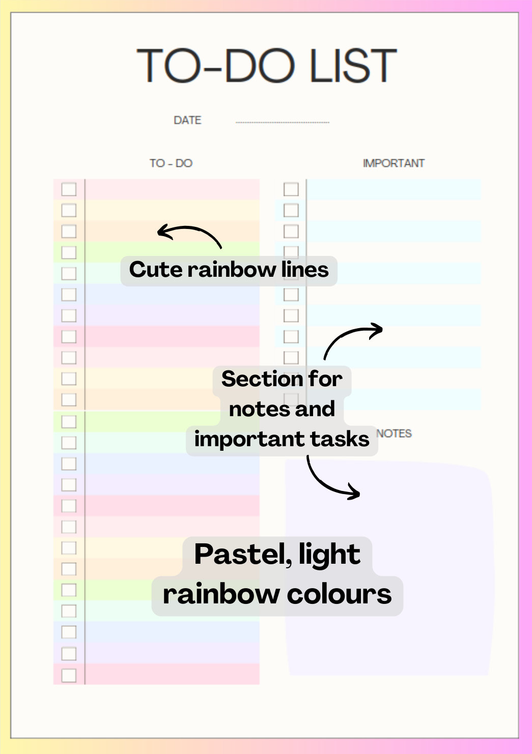 Rainbow Digital & Printable to Do List, Goodnotes, Cute to Do List Page ...