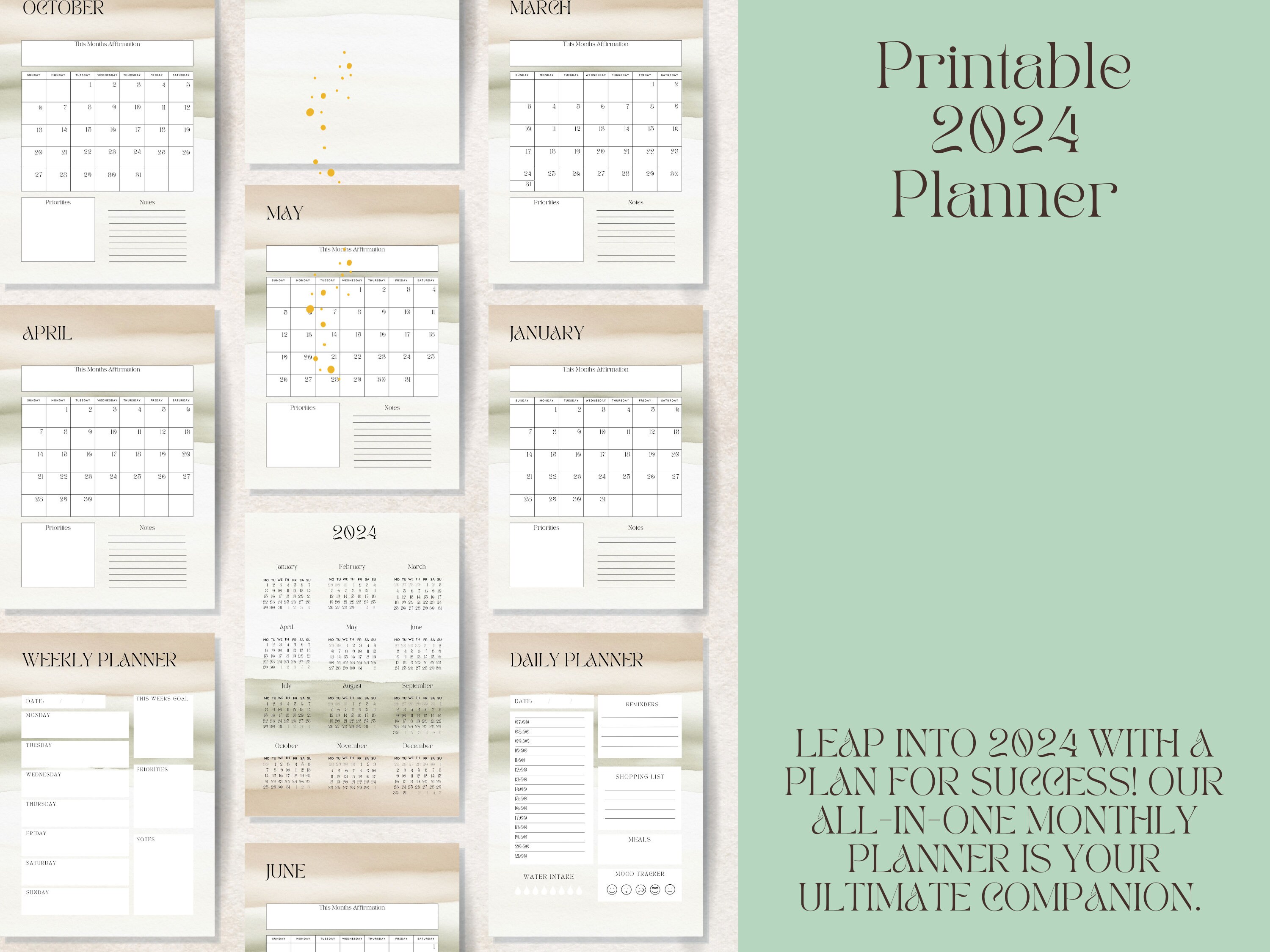 2024 Planner Inserts Printable: 2024 Diary and Calendar Monthly Planner ...