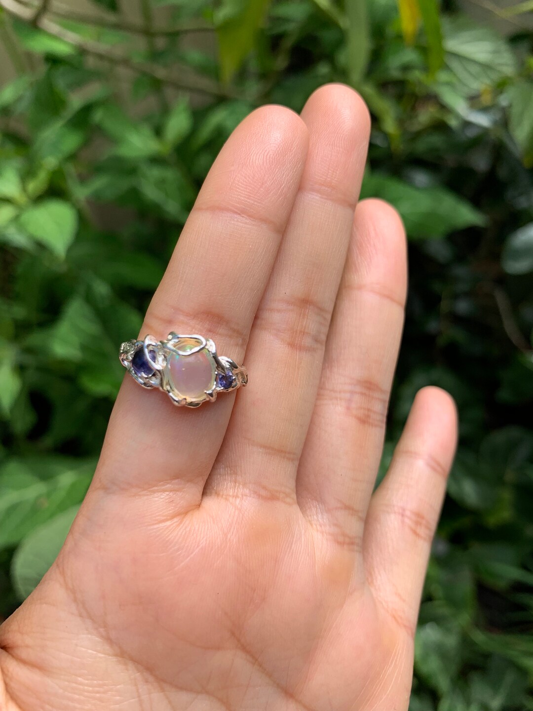 Sterling Silver Ring Opal Lolite Ring Chunky Irregular Geometric ...