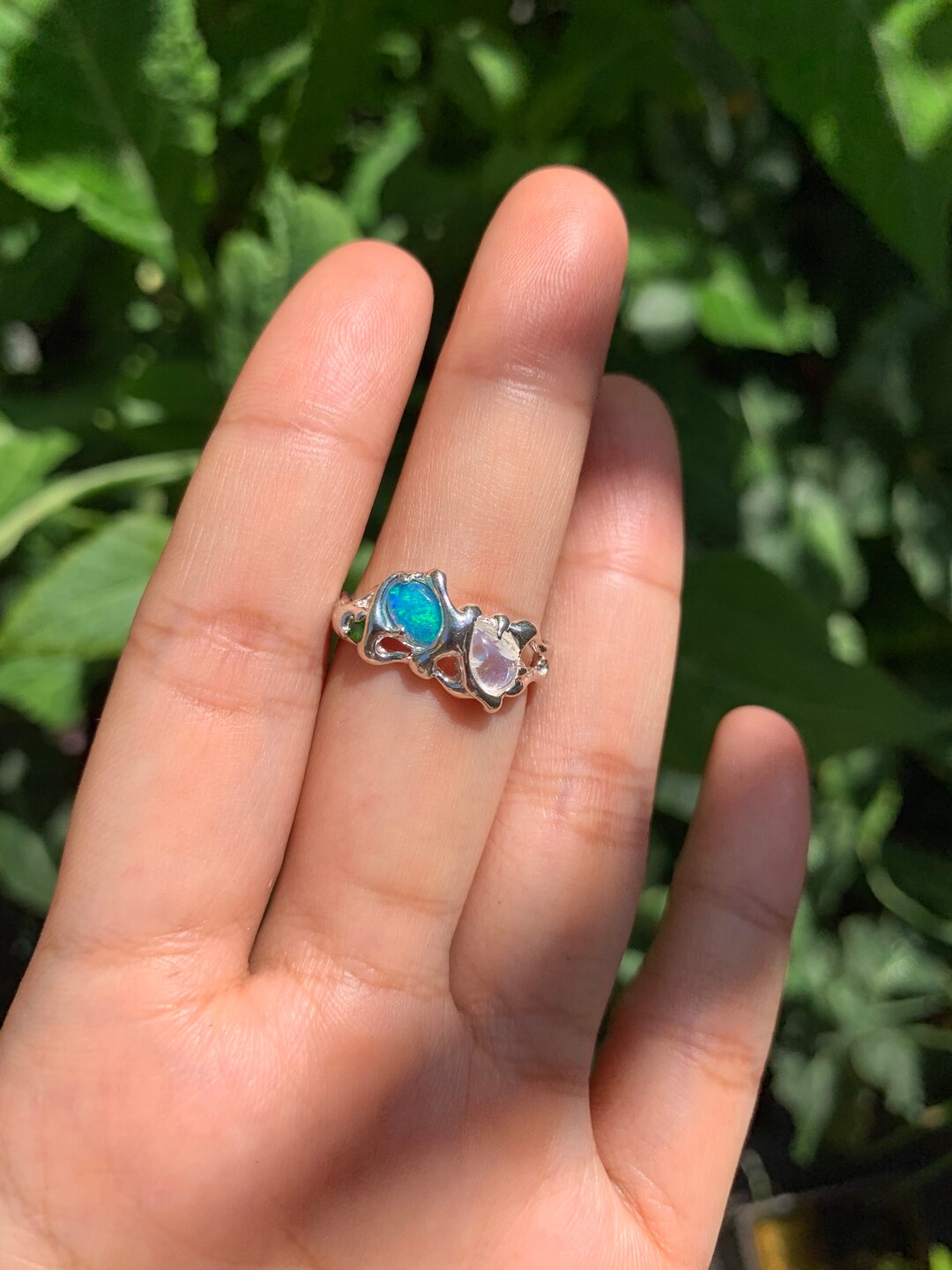Sterling Silver Ring| Aussie Opal Moonstone Ring| Chunky Irregular ...