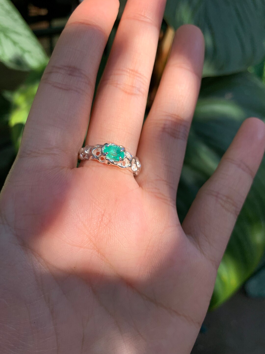 Sterling Silver Ring Emerald Ring Chunky Irregular Geometric Abstract ...