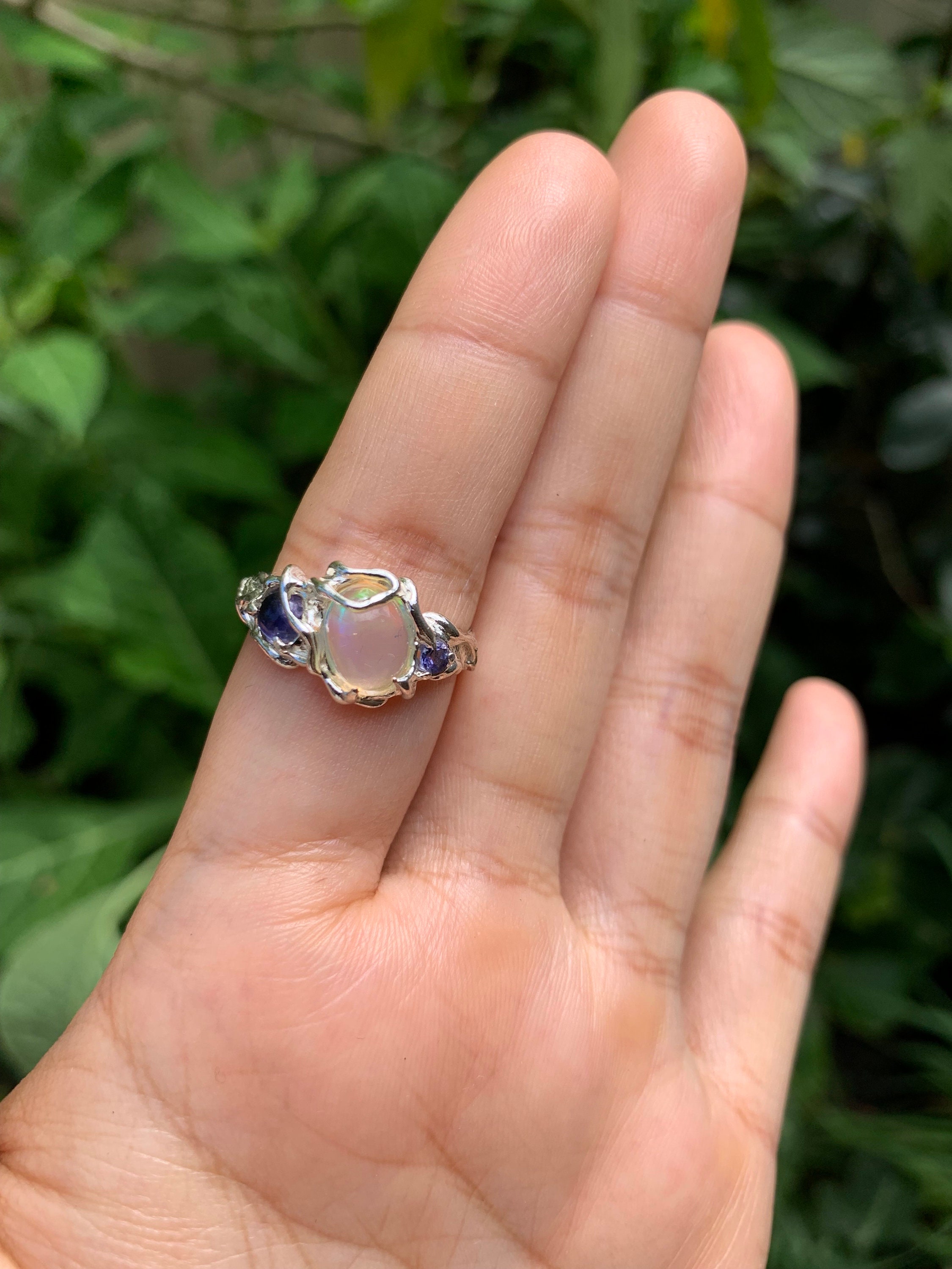 Sterling Silver Ring Opal Lolite Ring Chunky Irregular Geometric ...
