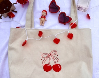 Tote Bag Hand Embroidered Cherry Design - Etsy