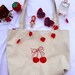 Cherry Bow Embroidered Tote Bag - Etsy