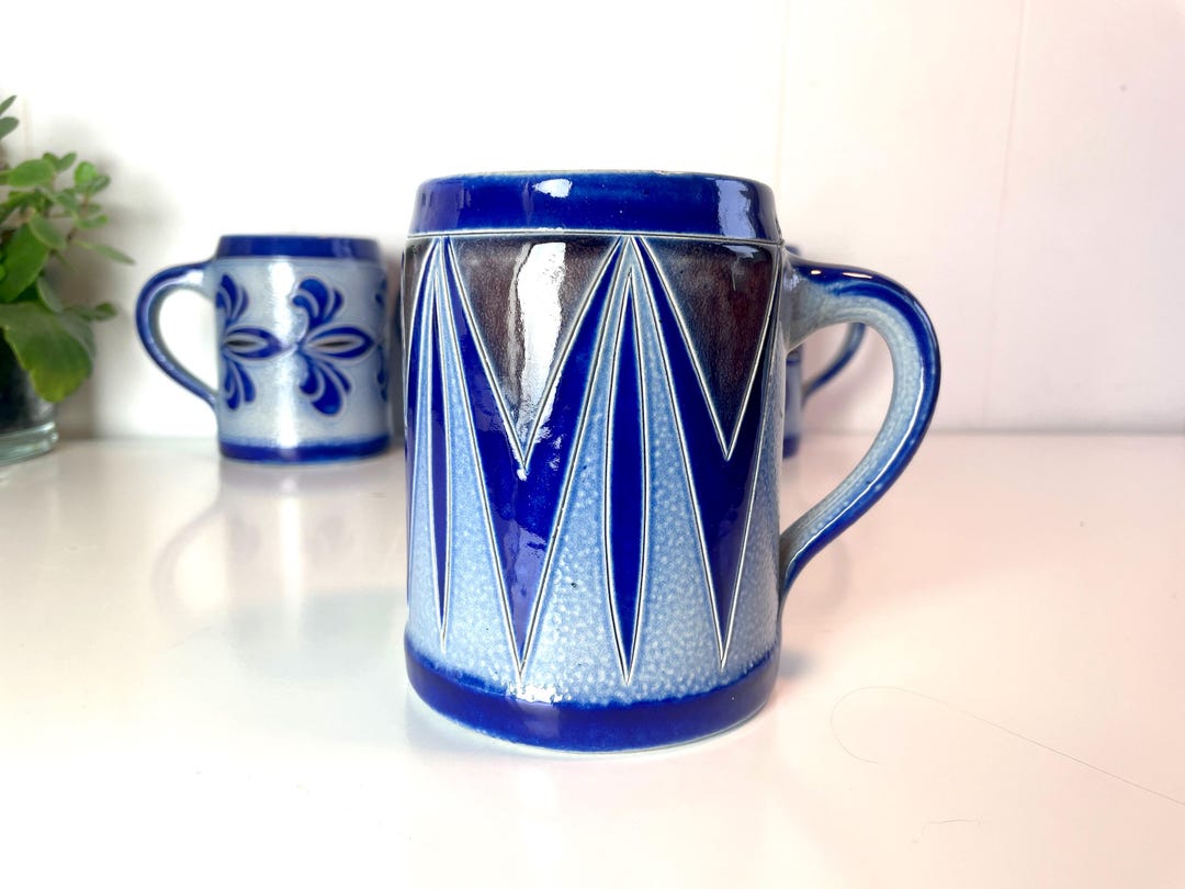 Set of 4 Vintage German Beer Mugs, Handarbeit Buchtal, Cobalt Blue Salt ...
