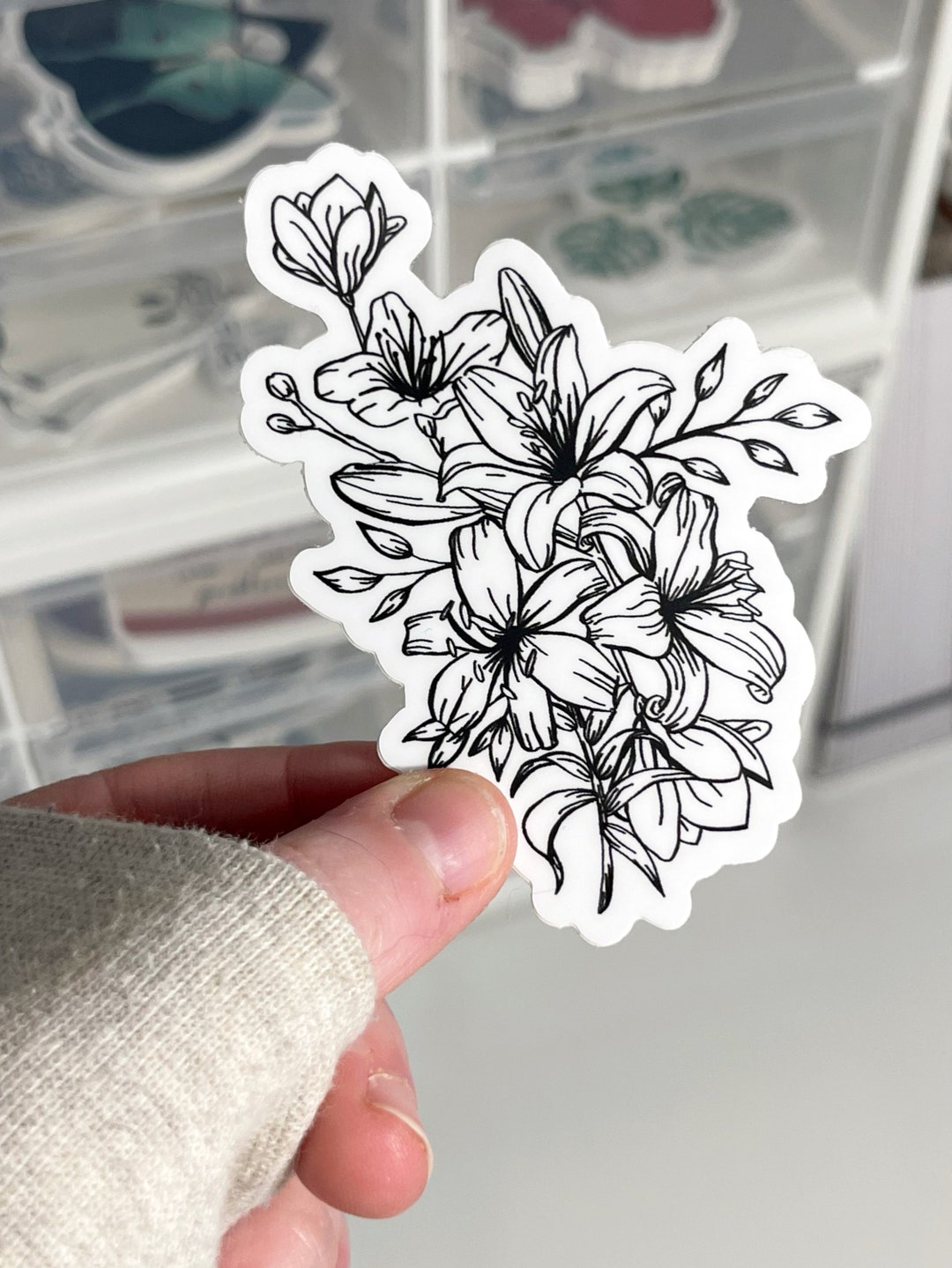 Black and White Flower Sticker | Vinyl - Etsy