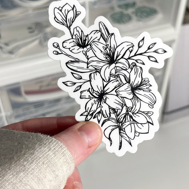 Black and White Floral Stickers - Etsy